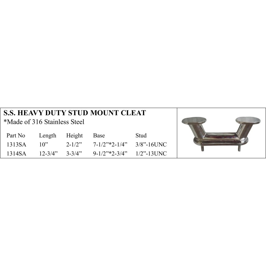 S.S. Heavy Duty Stud Mount Cleat - Marine Wholesale